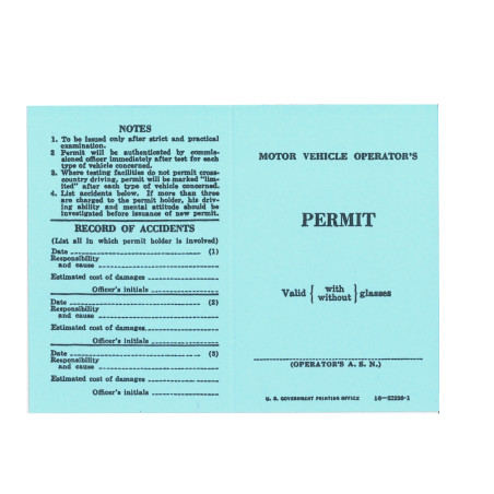 Permit, Motor vehicle operator's, US Army