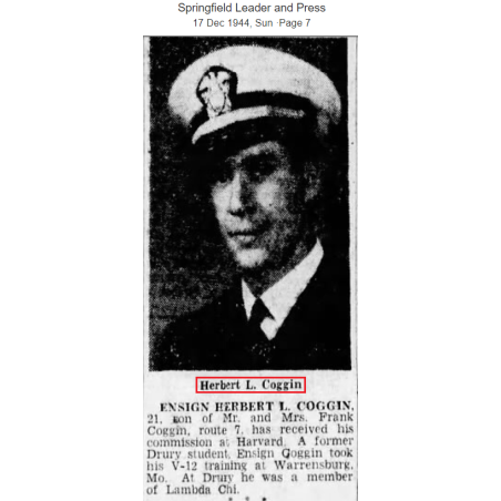 Veste de service et calot gris, US Navy, Ens. Herbert Coggin, USS Alkes