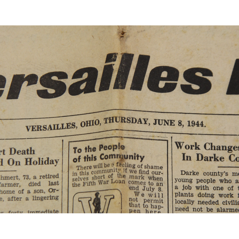 Newspaper, The Versailles Policy, June 8, 1944, 'Fifth War Loan Drive ...