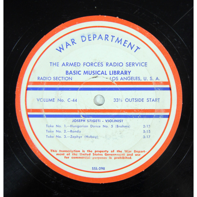 Disque, The Armed Forces Radio Service, Basic Musical Library, Vol. No ...