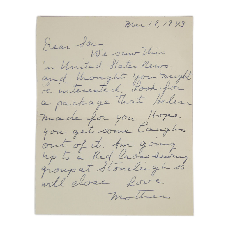 Letter, Pvt. Ray Geddes, Camp Toccoa, 501st PIR, 1943