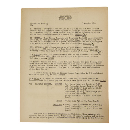 Document, Typed, Information Bulletin No. 53, Cochran Field, USAAF ...