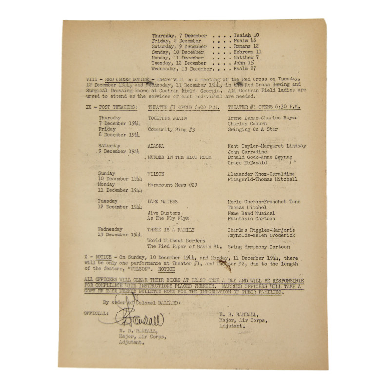 Document, Typed, Information Bulletin No. 53, Cochran Field, USAAF ...