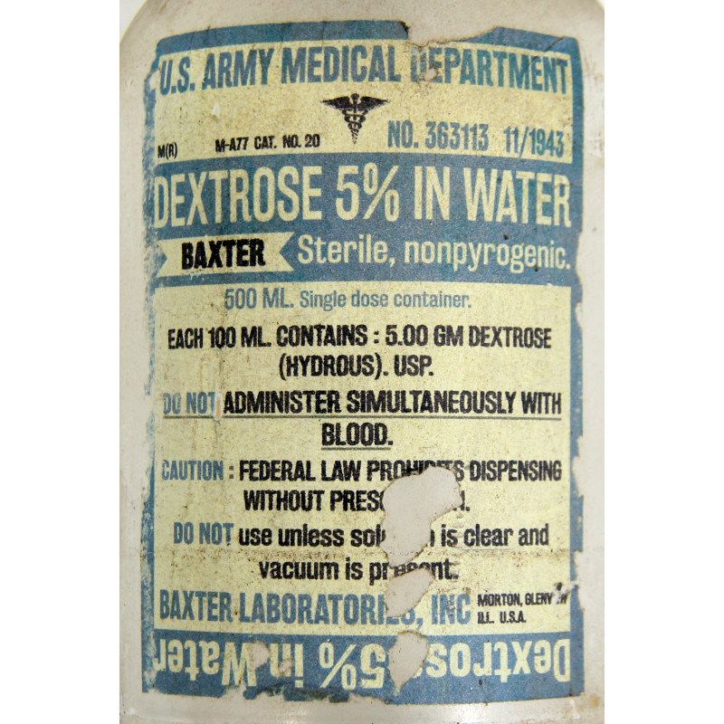 Bottle, Dextrose, Perfusion, US Army Medical Department, BAXTER ...