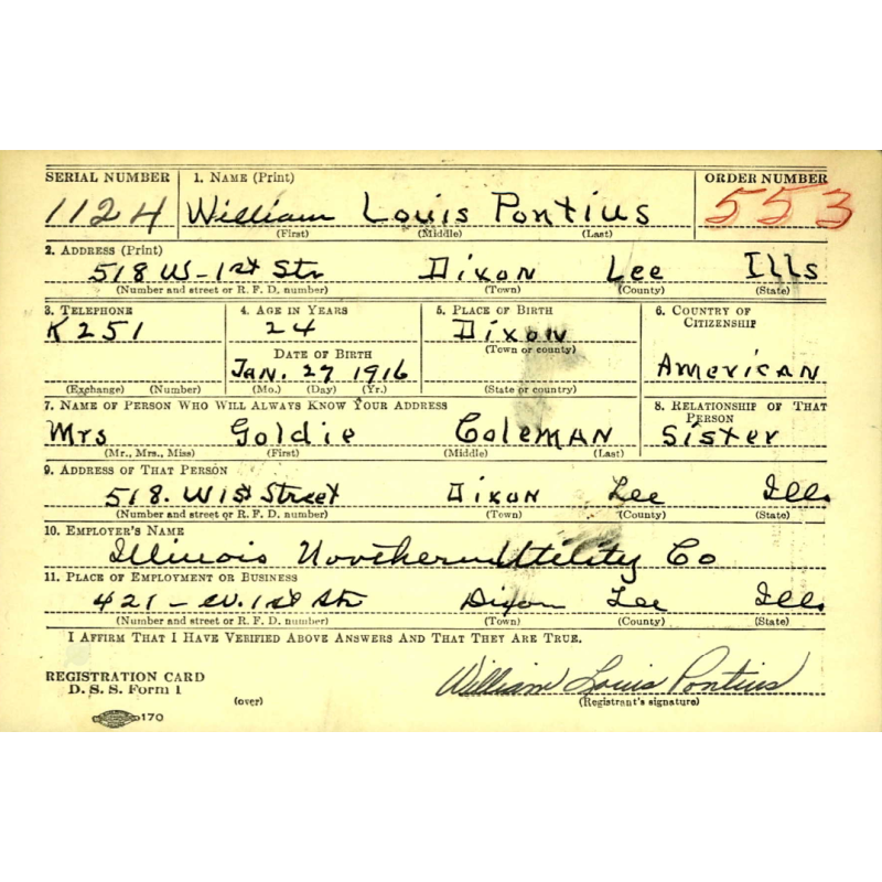 Gloves, Leather, The Jos. N. Eisendrath Co., 1941, Cpl. William Pontius ...