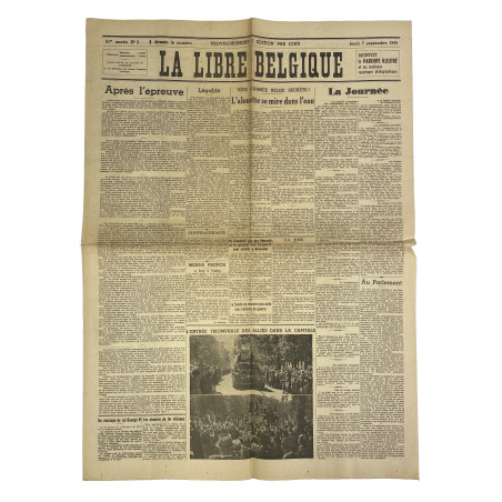 Newspaper, Belgian, La Libre Belgique, September 7, 1944