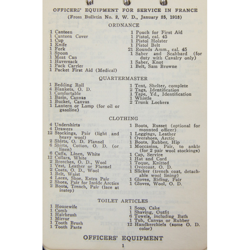 Carnet de campagne, The Army Field Note Book, AEF, 1918, nominatif