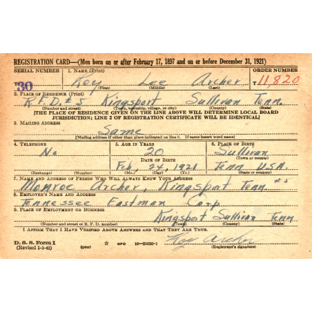 Card, Identification, Medical, 1st Type, T/4 Roy Archer, 47th General ...