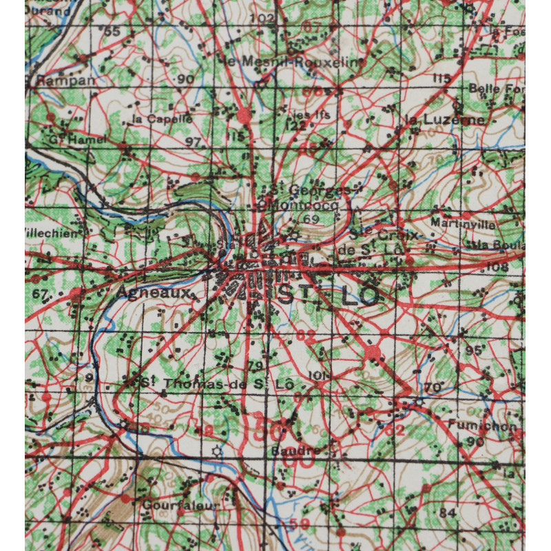 Map, ST LÔ-VIRE, Normandy, Battle of the Hedgerows, 1943