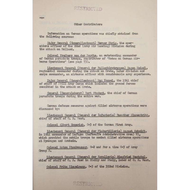 Report, Airborne Operations - A German Appraisal, Lt. Col. Hugh Mozley ...