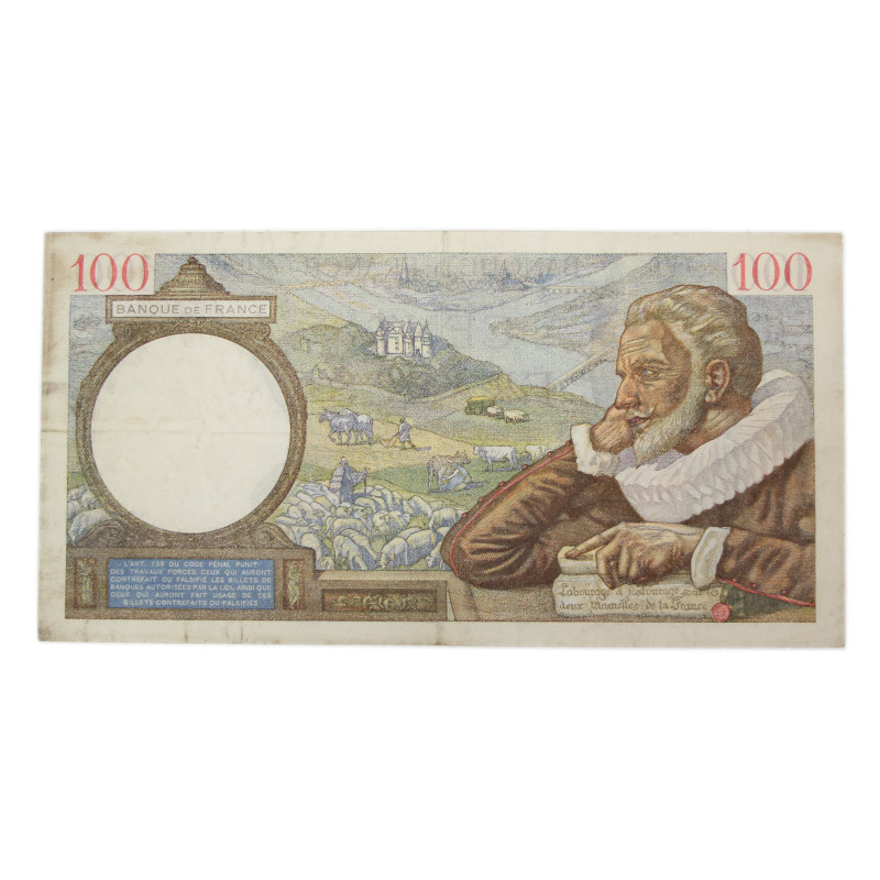 Banknote, 100 French Francs, 1939