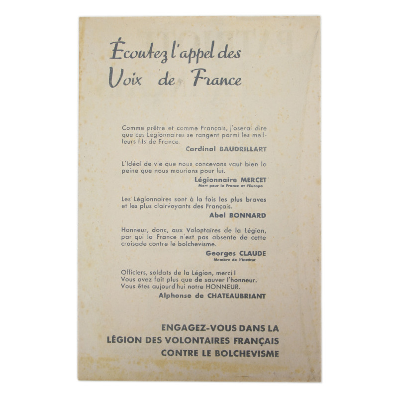 Leaflet, Propaganda, Collaborationnist, Légion des Volontaires Français ...