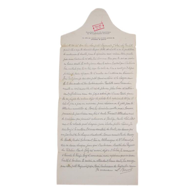 Letter, Raymond Benoît, 1941 French POW, Stalag XIII-B, 1941