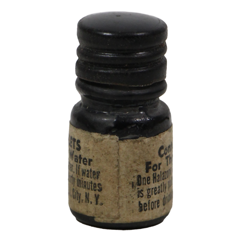 Flacon de 12 pastilles d'halazone, EMPIRE FINDINGS CO.