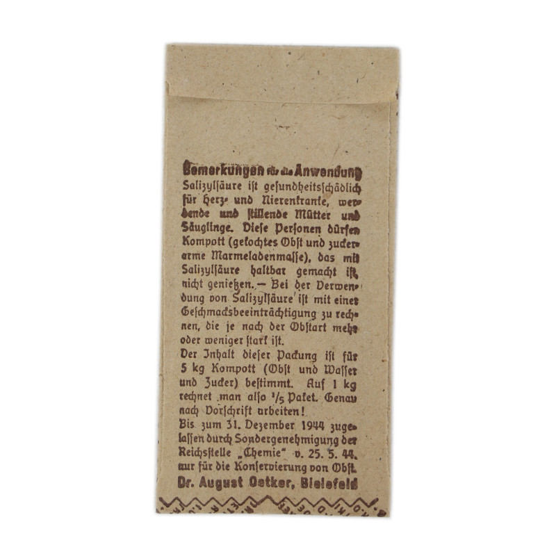 Sachet d'acide salicylique pur, Dr. Oetker, aide à la conserve