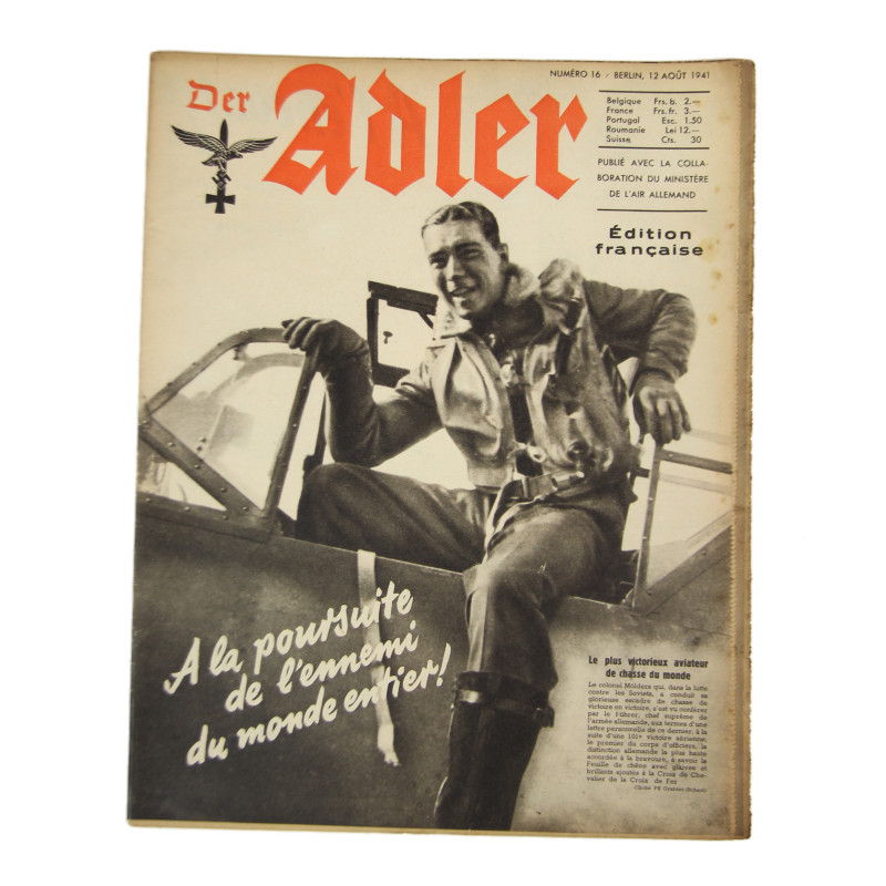 Magazine, Der Adler, August 12, 1941, French Edition, Oberst Werner Mölders
