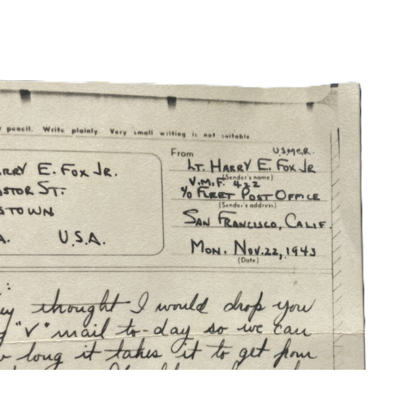V-Mail, Lt. Harry E. Fox Jr., VMF-422, USMC