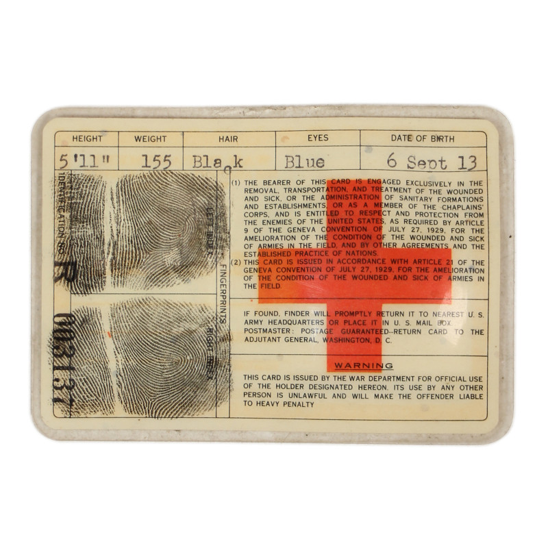 Card, Identification, Medical Department, 2nd Type, 1944, Pfc. Ralph ...