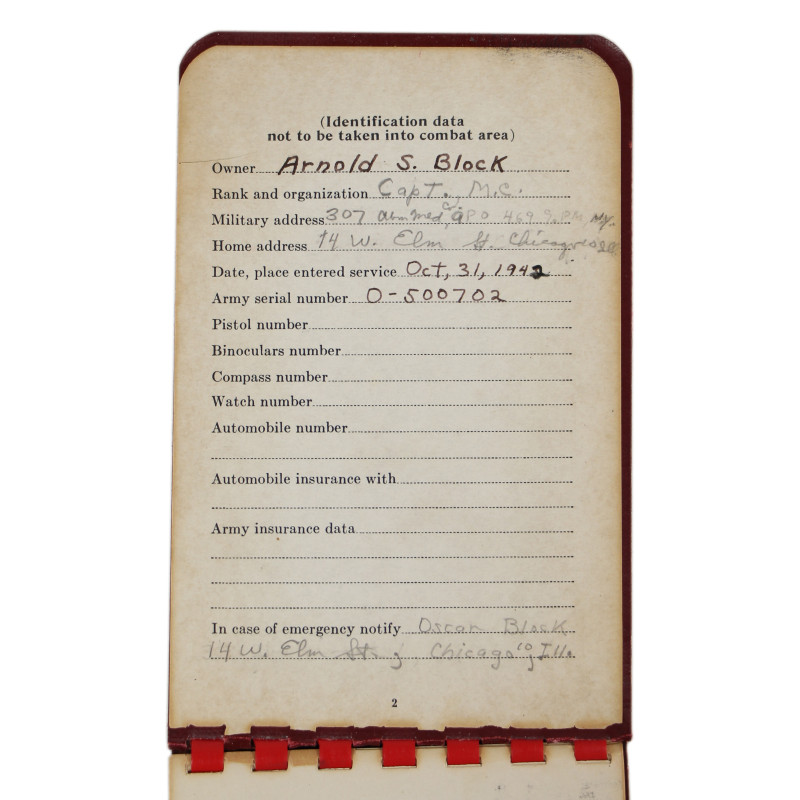 Army Officer's Notebook, Cpt. Arnold Block, Medic, 82nd Airborne ...