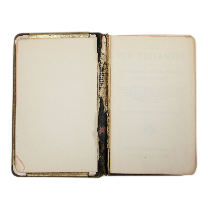 The New Testament, pare-éclats, "May God bless you"