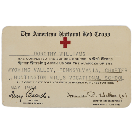 Certificate, Home Nursing, American Red Cross, Dorothy Williams, May 1944