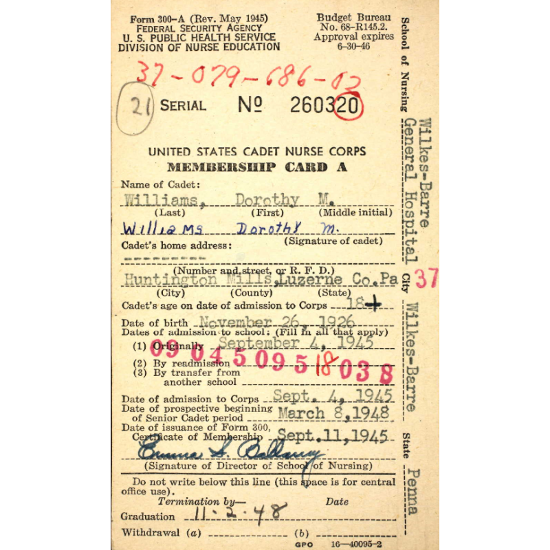 Certificate, Home Nursing, American Red Cross, Dorothy Williams, May 1944